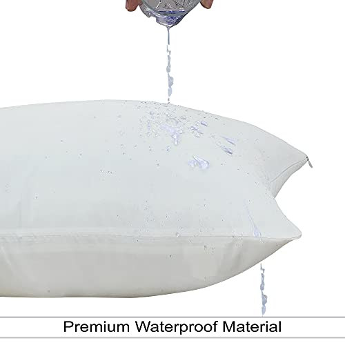 Royale Linens Waterproof Queen Pillow Protector 2 Pack - 20x30 Inches - Pillow Encasement - 100% Microfiber - Zippered Closure - Pillow Case - Smooth & Breathable (Queen, Pack of 2, White)