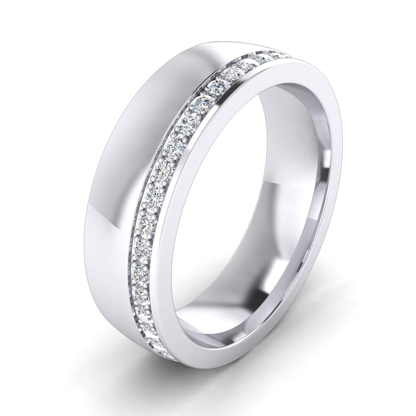 Comfort Fit Heavy Sterling Silver 6mm Court Shape Simulated Diamond Wedding Band Full Eternity Ring (8.5)