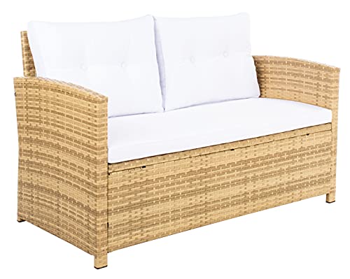 SAFAVIEH Outdoor Collection Vellor Natural/White Cushion 4-Piece Conversation Patio Set PAT7516D