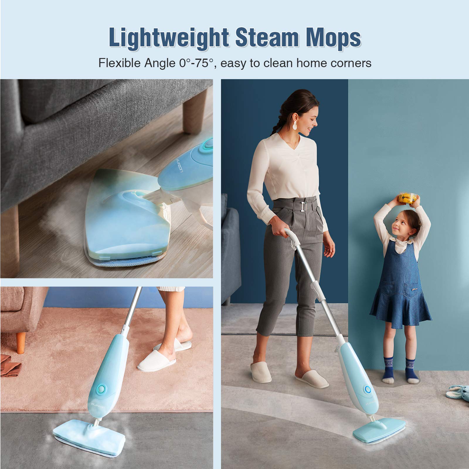 elezon Steam Mop 25s Fast Heating Floor Steamer for Hardwood and Tile, Lightweight Steam Floor Cleaner, M100