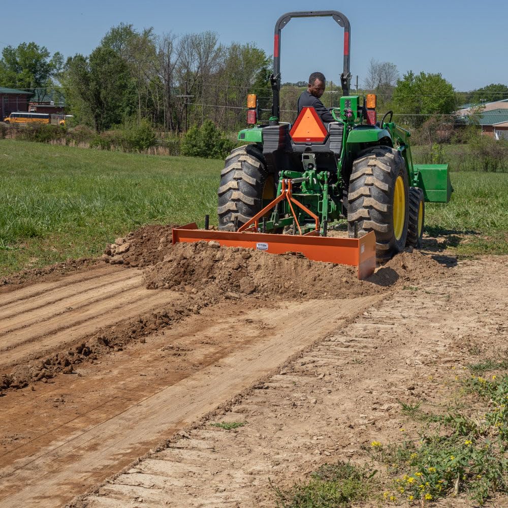 Titan Attachments 3 Point 7FT Rear Box Blade Scraper Grader, Category 0 and 1 Hitch Tractor Attachment, 7 Scarifier Teeth, Reversible Cutting Edge