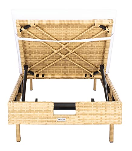 SAFAVIEH Outdoor Collection Cam Natural Brown Wicker/White Cushion Adjustable Chaise Lounge Chair, Black/Beige (PAT7501D)