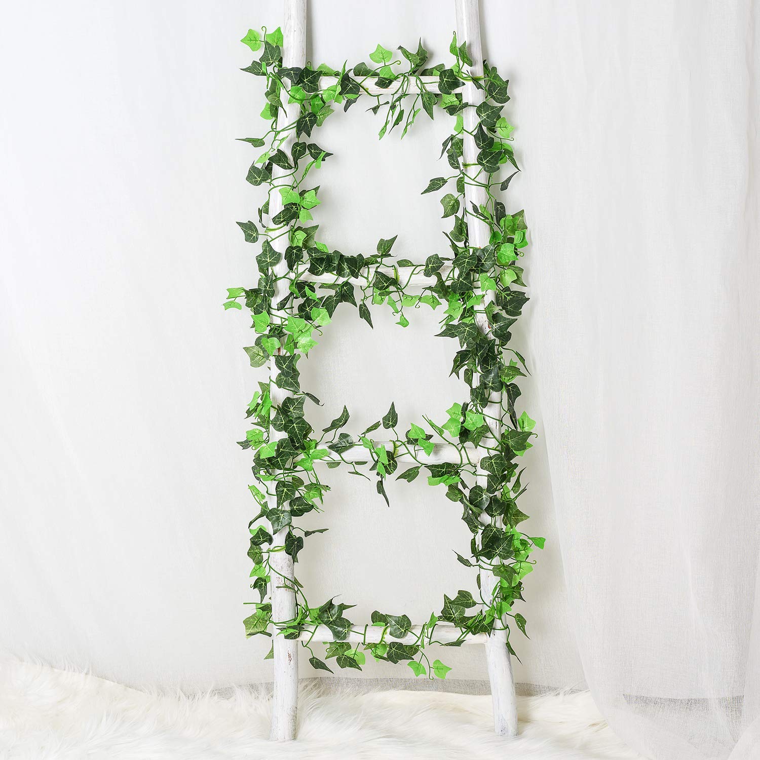 DearHouse 12 Strands Artificial Ivy Leaf Plants Vine Hanging Garland Fake Foliage for Home Kitchen Office Room Wall Decor, 91 Feet