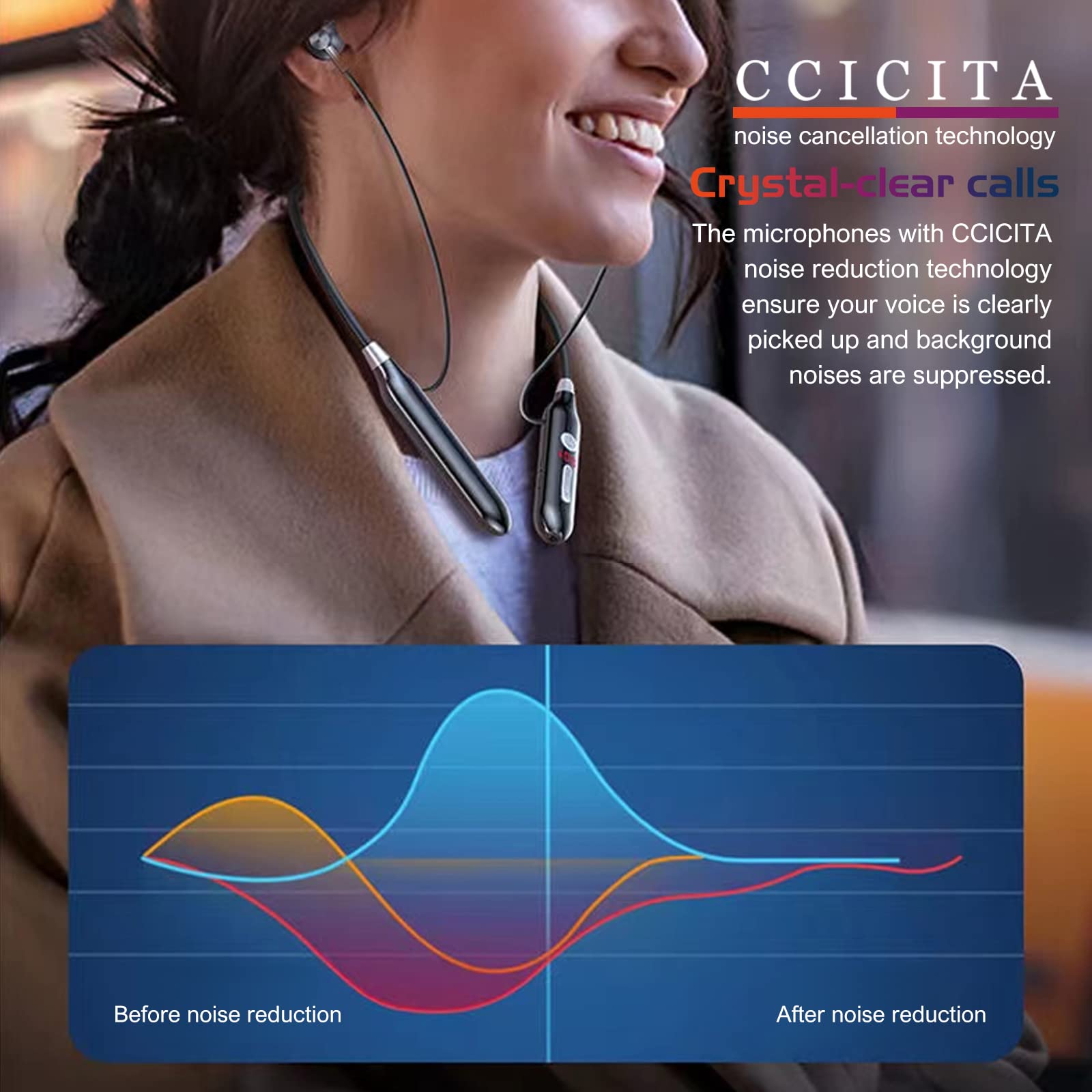 CCICITA Long Battery Life Neckband Bluetooth Headphones, X6 (100H Playtime) & X11 (63H Playtime)