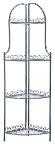 SAFAVIEH PAT5013C Outdoor Collection Abarrane Antique Blue Wrought Iron 4-Tier Corner Shelf
