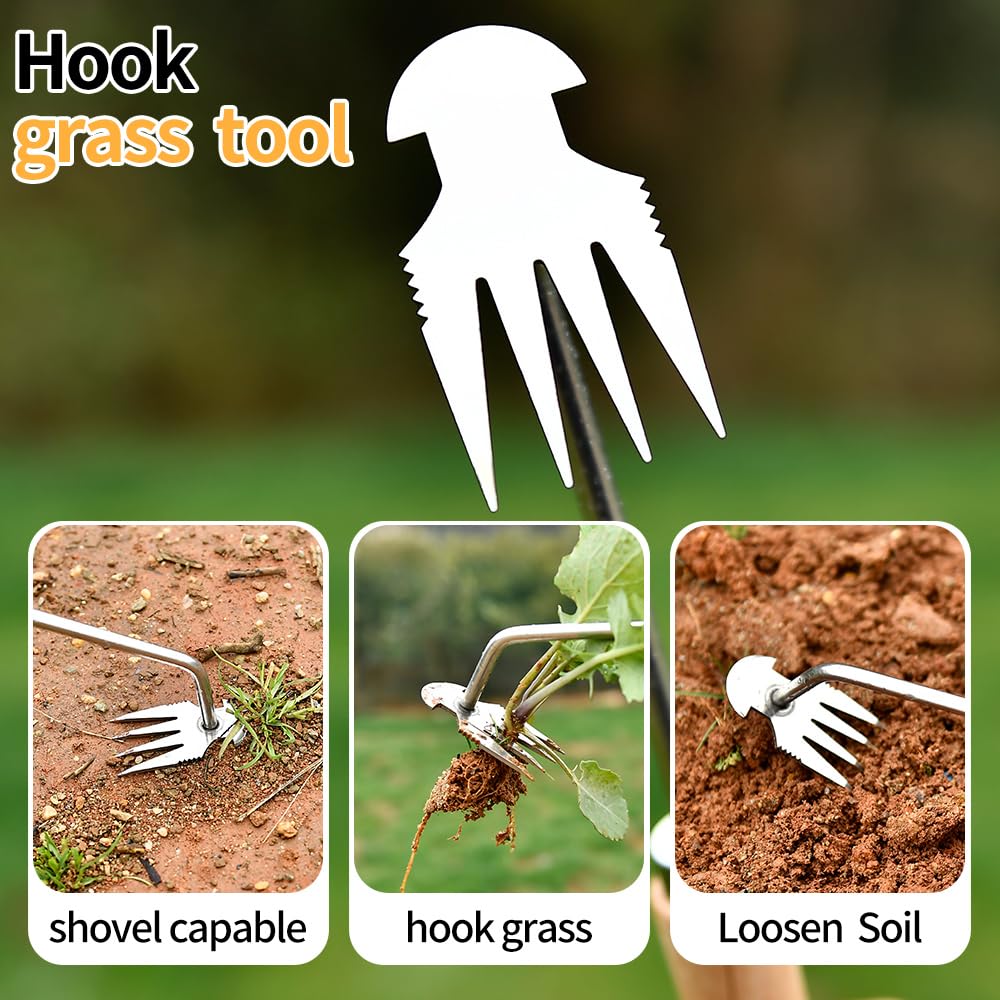GANCHUN Hand Weeder Tool, Stainless Steel 2 Pcs Weeder Tool for Garden and Farm,Weeding Tool for Gardening,Garden Weeder, Weed Pulling Tool, Weed Puller Tool(Wooden Handle)…