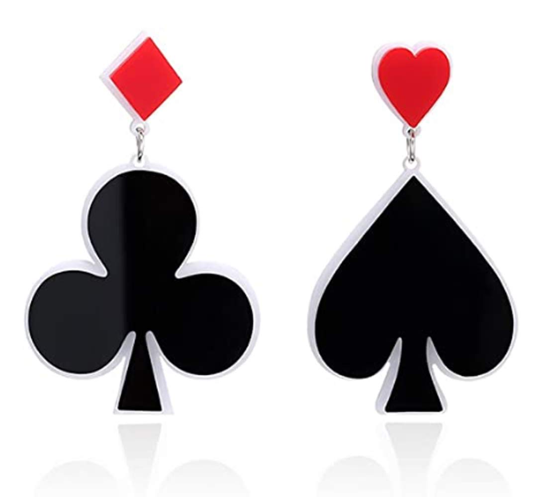 CutieJewelry Dangle Poker Party Unique Players Big Card Earrings (Spades)