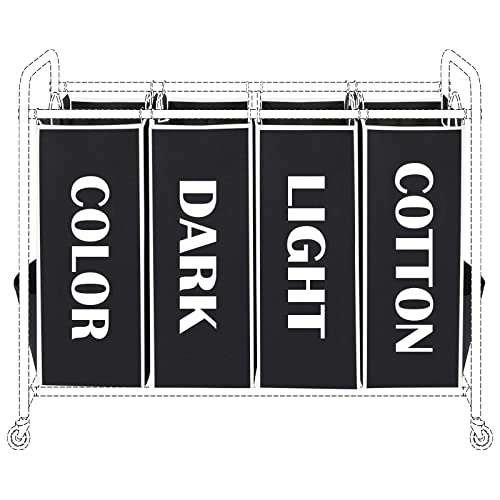 Laundry Sorter Replacement Bags 4 Section Laundry Hamper Cart Removable Replacement Bags Laundry Storage Organizer Bag Laundry Hamper Liner, 4 Pockets- No Hooks 14.76 x 8.66 x 21.65β (Black, 4 Pcs)