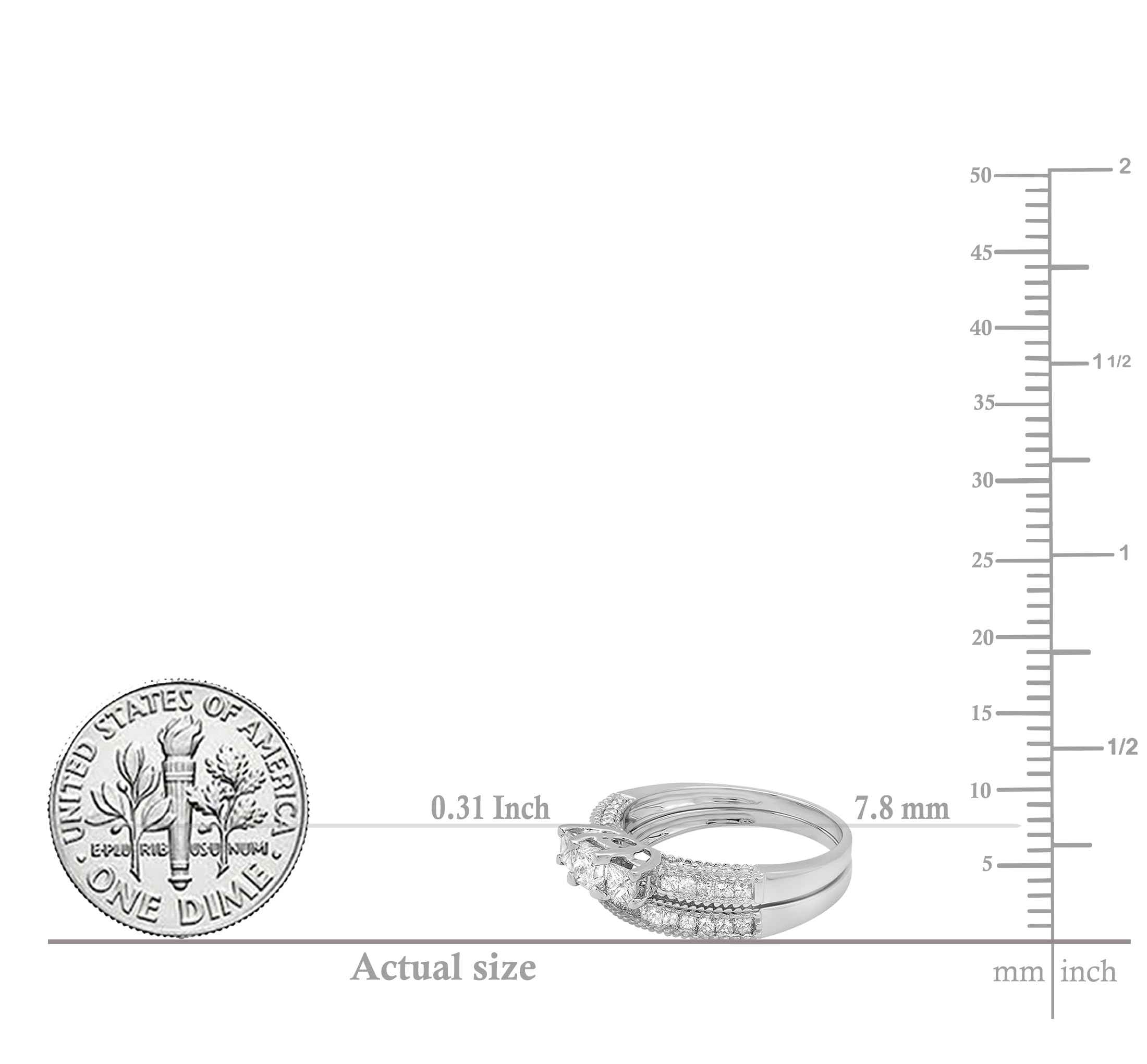 Dazzlingrock Collection 1.75 Carat (Cttw) 14k Princess and Round Diamond Women 3 Stone Engagement Ring Set 1 3/4 CT, White Gold, Size 6.5