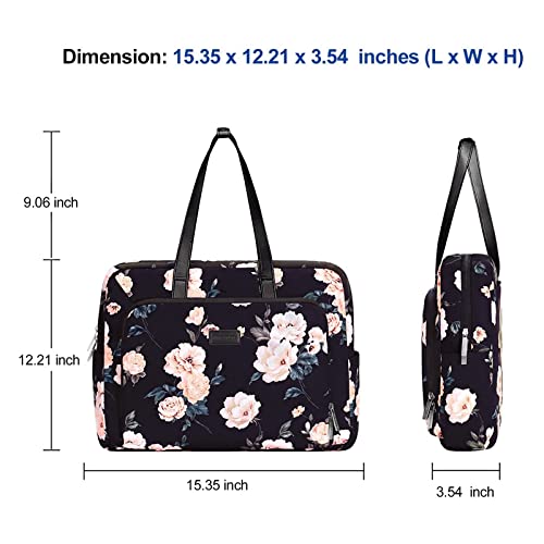 MOSISO Laptop Tote Bag Compatible with MacBook Air 15 M2 A2941 2023/Pro 16 2023-2019 M2 A2780 M1 A2485 A2141, 15-15.6 inch Notebook, Camellia Travel Work Briefcase with Front Pocket & PUÂ Handle, Black