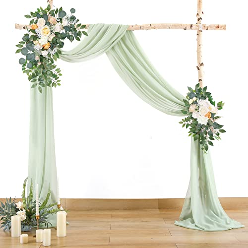 PARTISKY Wedding Arch Draping Fabric,1 Panel 18FT Sage Green Wedding Arch Drapes Chiffon Fabric Drapery Wedding Arch Decorations for Ceremony Reception Party Ceiling Backdrop