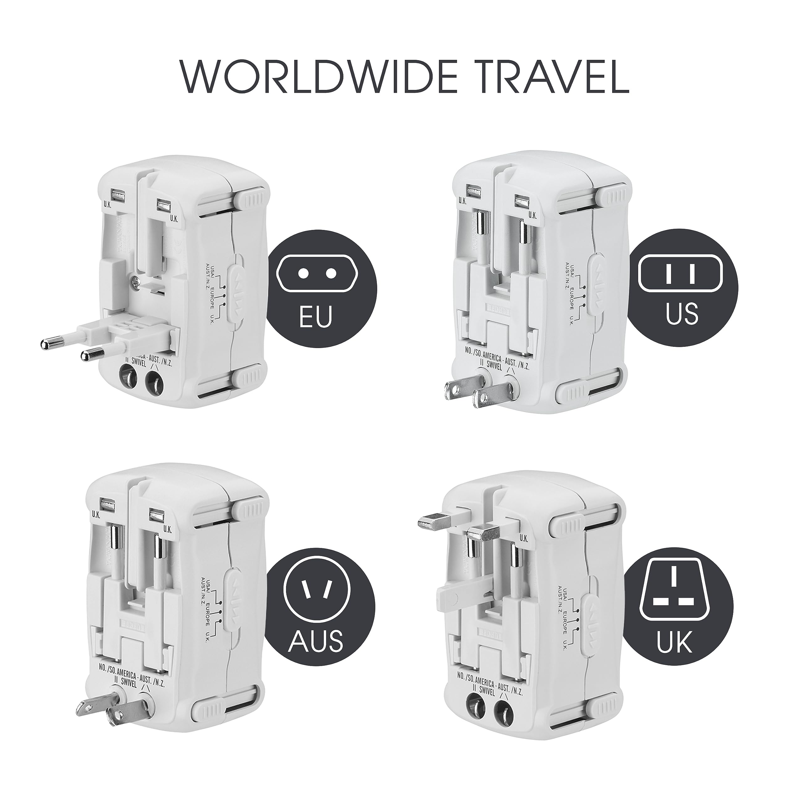 Conair Universal Travel Adapter, European Travel Plug Adapter with Surge Protection, All-in-One Worldwide Travel Adapter