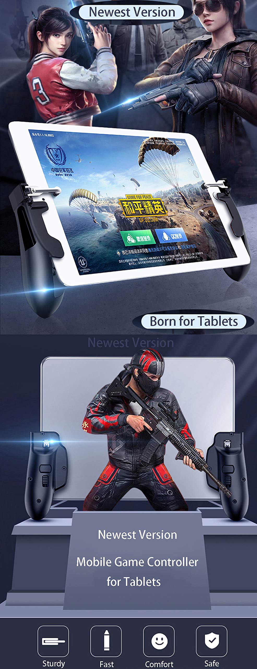 Ytuomzi Mobile Game Controller for iPad/Tablets, Sensitive Shoot Aim Gamepad Trigger for PUBG/Knives Out, Handgrip for Tablet & Smartphones