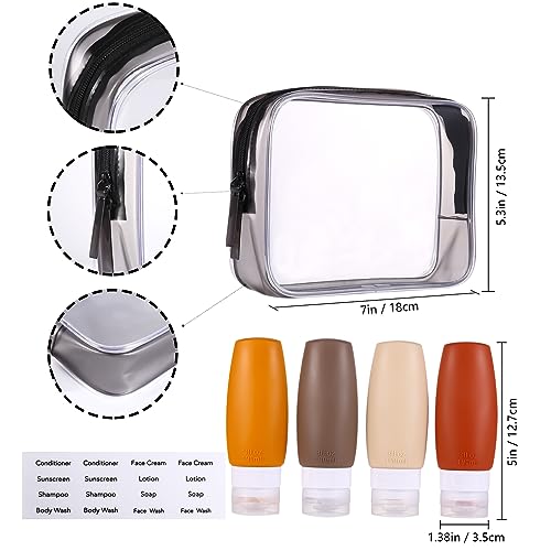 LIYUABU Silicone Travel Bottles for Toiletries,Tsa Approved 3oz 4Pack Portable Refillable Travel Bottles,Leak Proof BPA Free Squeezable Travel Size Containers Accessories with Toiletry Bag(Brown)