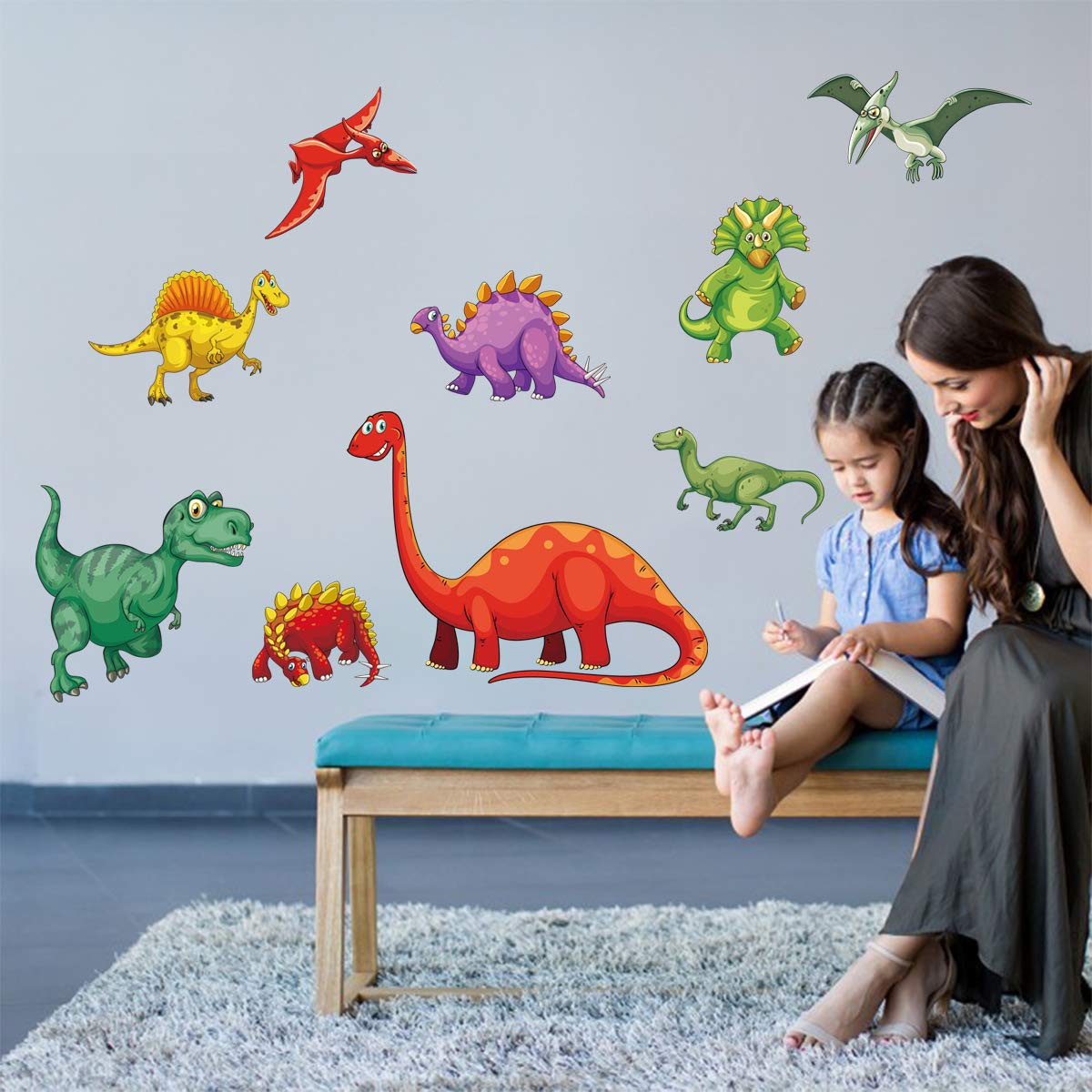 decalmile Colorful Dinosaur Wall Stickers Kids Wall Decals Baby Nursery Childrens Bedroom Wall Decor
