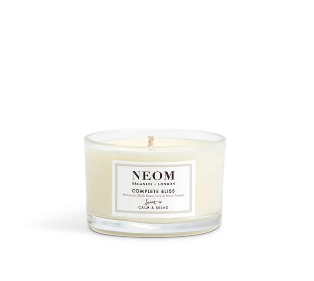 NEOM- Complete Bliss Scented Candle, Travel Size | Blush Rose, Lime & Black Pepper | Essential Oil Aromatherapy Candle | Scent to De-Stress