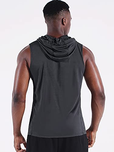 NELEUS Men's Workout Tank Tops Sleeveless Running Shirts with Hoodie,5098,3 Pack,Black/Grey/Red,XL