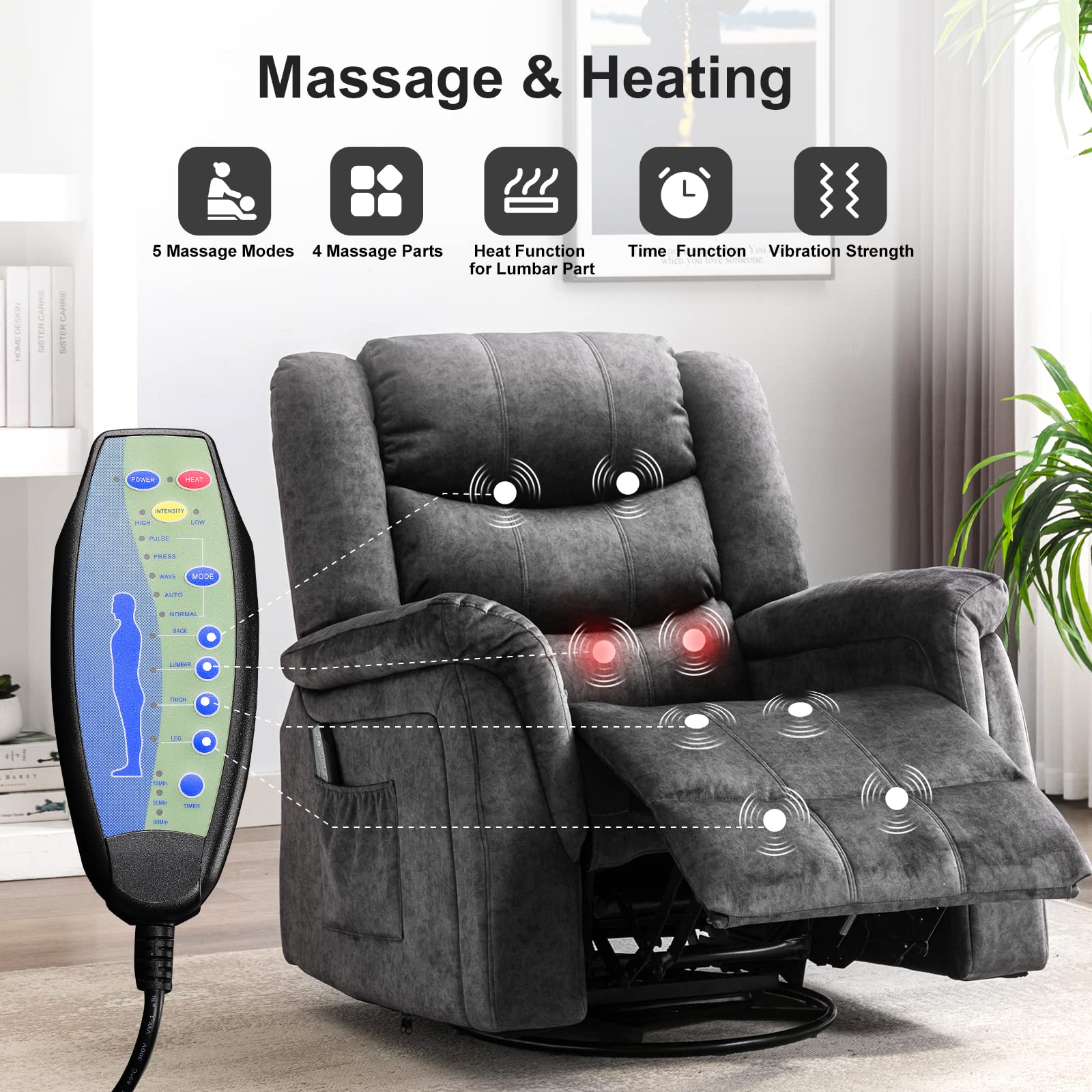 COMHOMA H1149-GRAY Recliner Chair, Grey