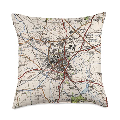 Wiltshire England Old Town Atlas Vintage Swindon UK Map (1940) Throw Pillow, 18x18, Multicolor