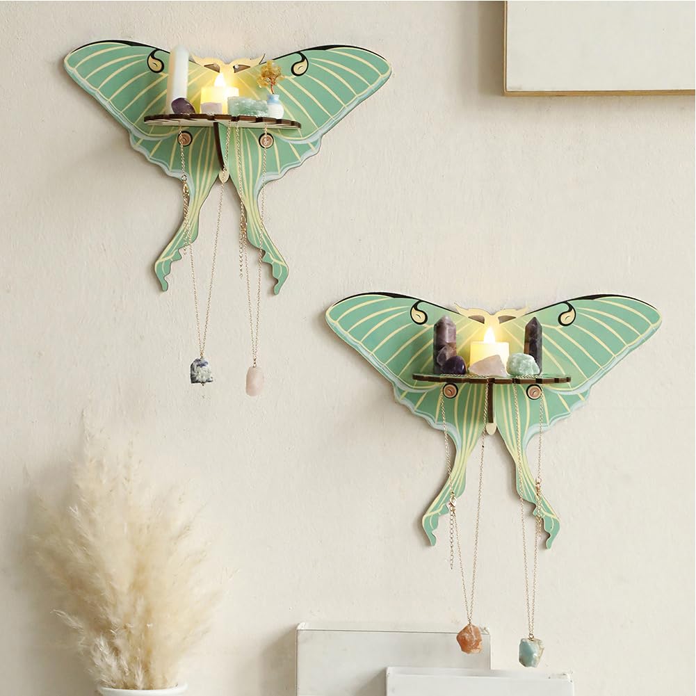 JruiZhp Butterfly Shelf, 1Pcs Green Butterfly Wooden Whimsigoth Decor Shelf Hanging Wall Shelf Floating Holder Shelves Storage Rack for Home Decoration