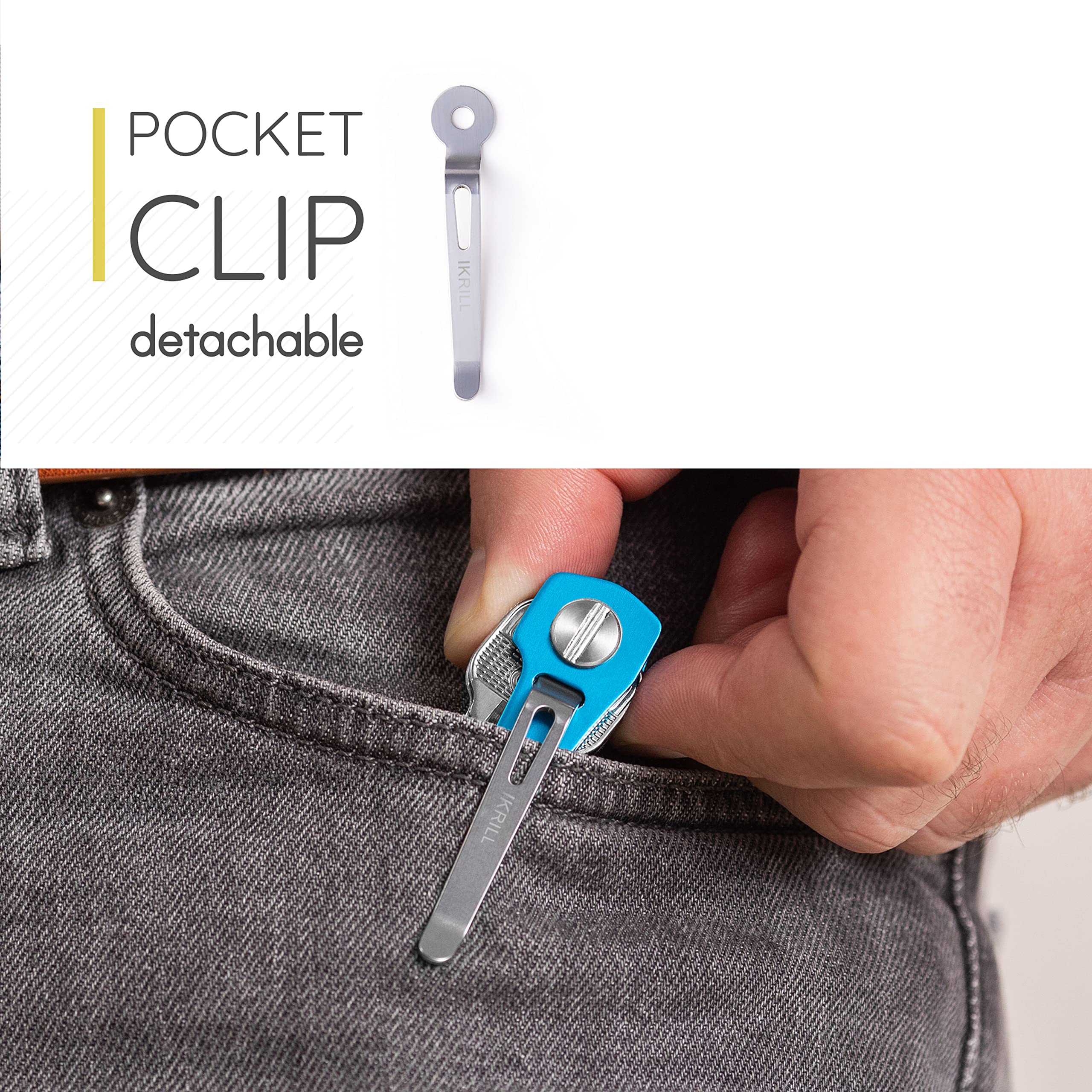 Compact Key Holder -Smart Key Organizer for Keychain -Minimalist EDC Key Carrier w Expansion Screws, Pocket Clip, Key Ring Attachment Loop Piece for Car Key Fob, Bottle Opener Accessories, 14 keys