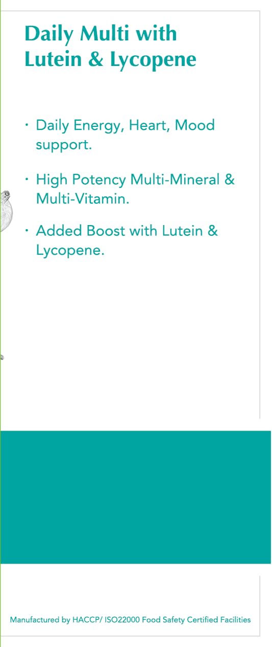 DAIKEN Lutein Multivitamin with Lycopene, Time Released Multivitamin for Women & Men, 27 Full Spectrum Vegan Multivitamin, Mini & Easy to Swallow, 60 Tablets (Pack of 2)