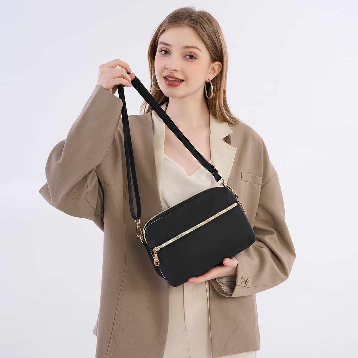 YANAIER Functional Multi Pocket Crossbody Bag for Women Stylish Ladies Shoulder Messenger Bags Purse Burgundy
