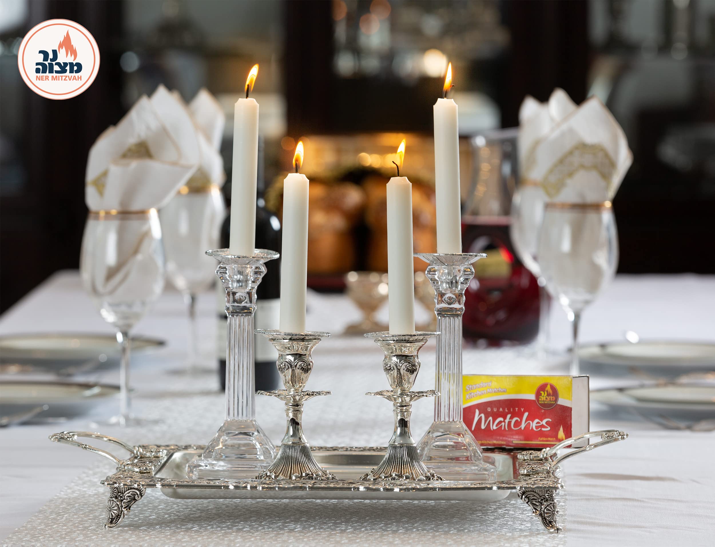 Ner Mitzvah Classic White Taper Candles β 7 Inch Candles - 60 Bulk Pack - for Shabbat Candles, Dinner Tables, Restaurants, Ceremonies and Emergency - 6 Hour Burn Time
