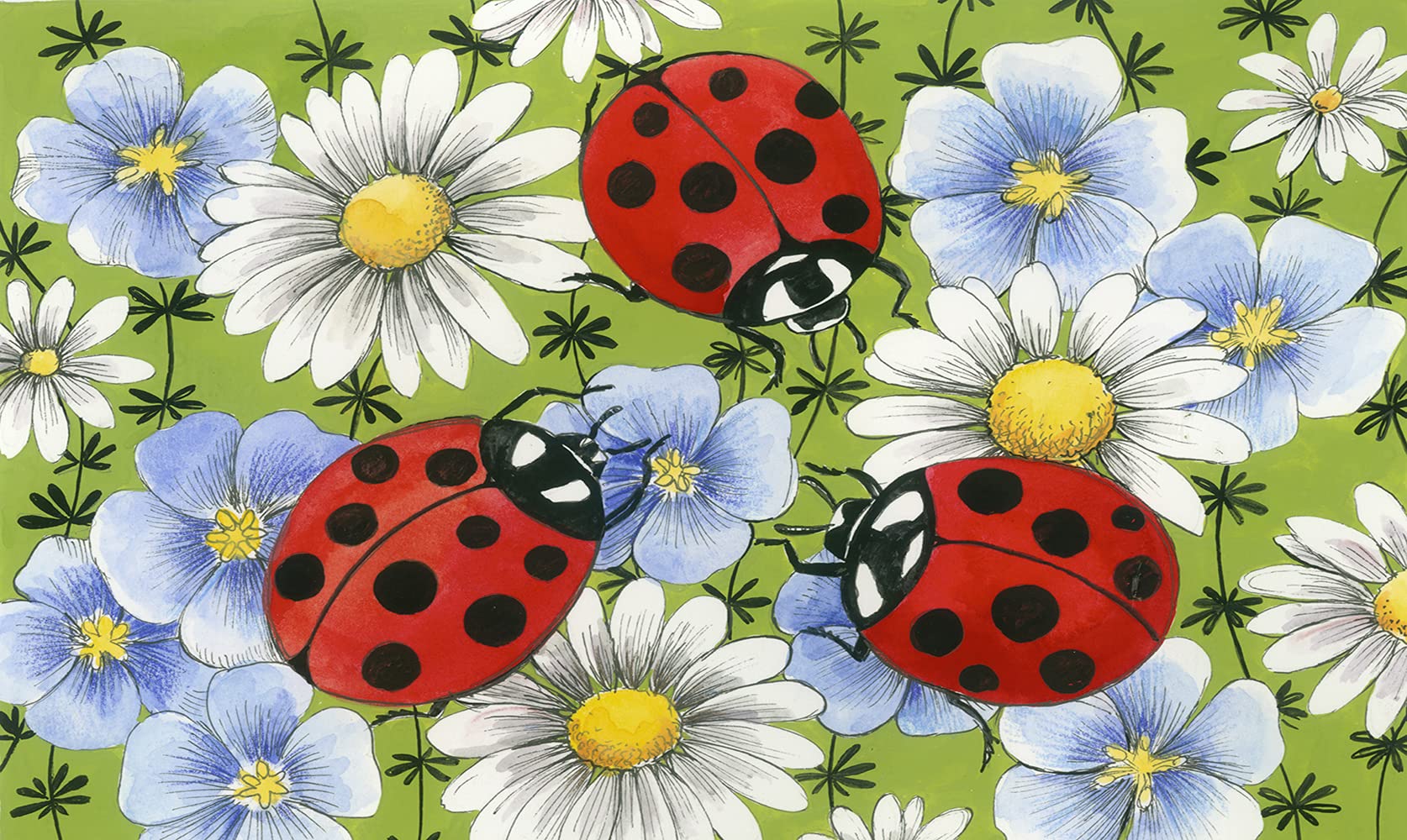 Toland Home Garden 800209 Flowers and Ladybugs Spring Door Mat 18x30 Inch Summer Outdoor Doormat for Entryway Indoor Entrance