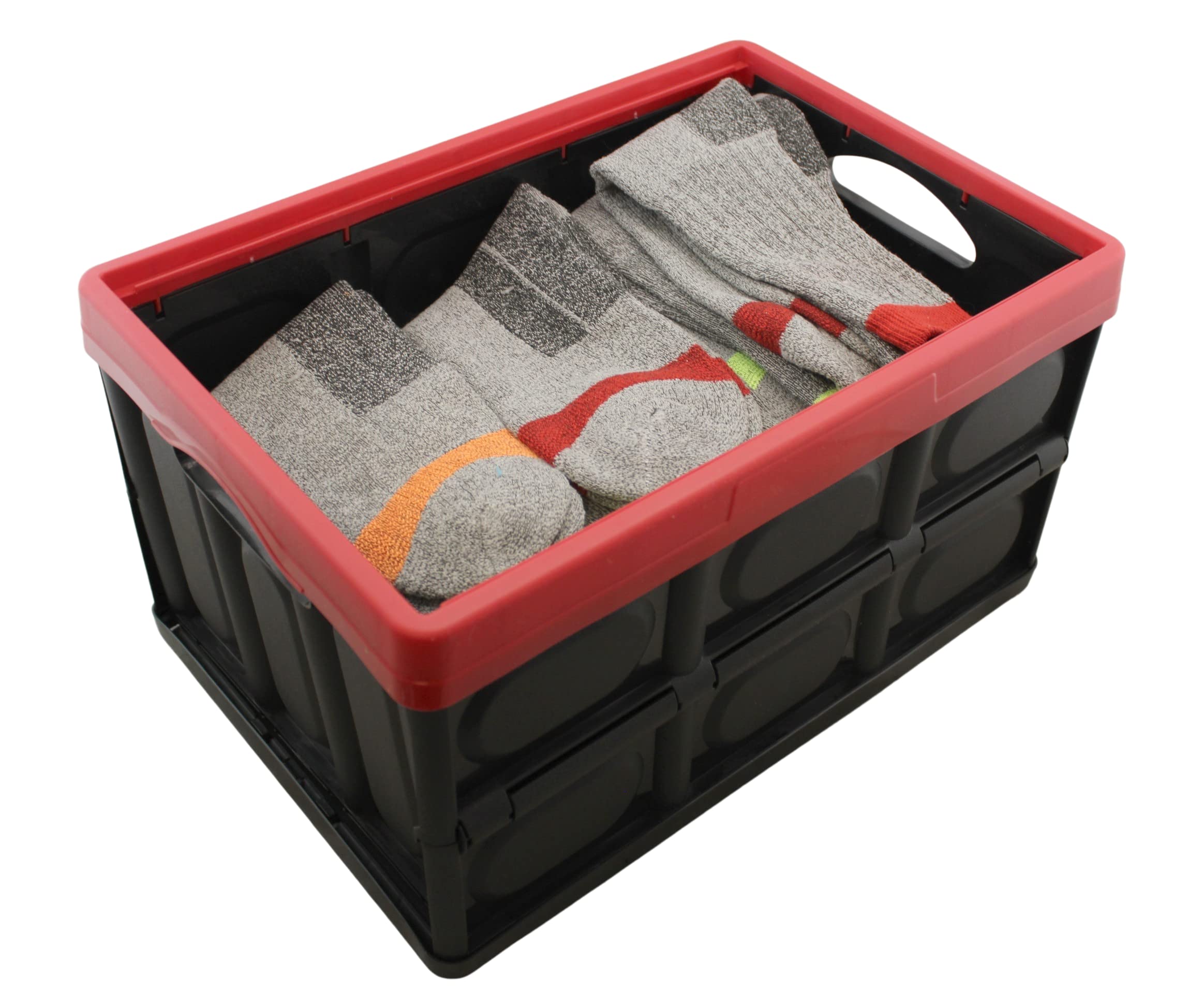 Dependable Industries inc. Essentials Collapsible Storage Box Foldable Utility Bin with Lid for Home Storage Office Auto Trunk Organization - Black with Red - 100's of Uses