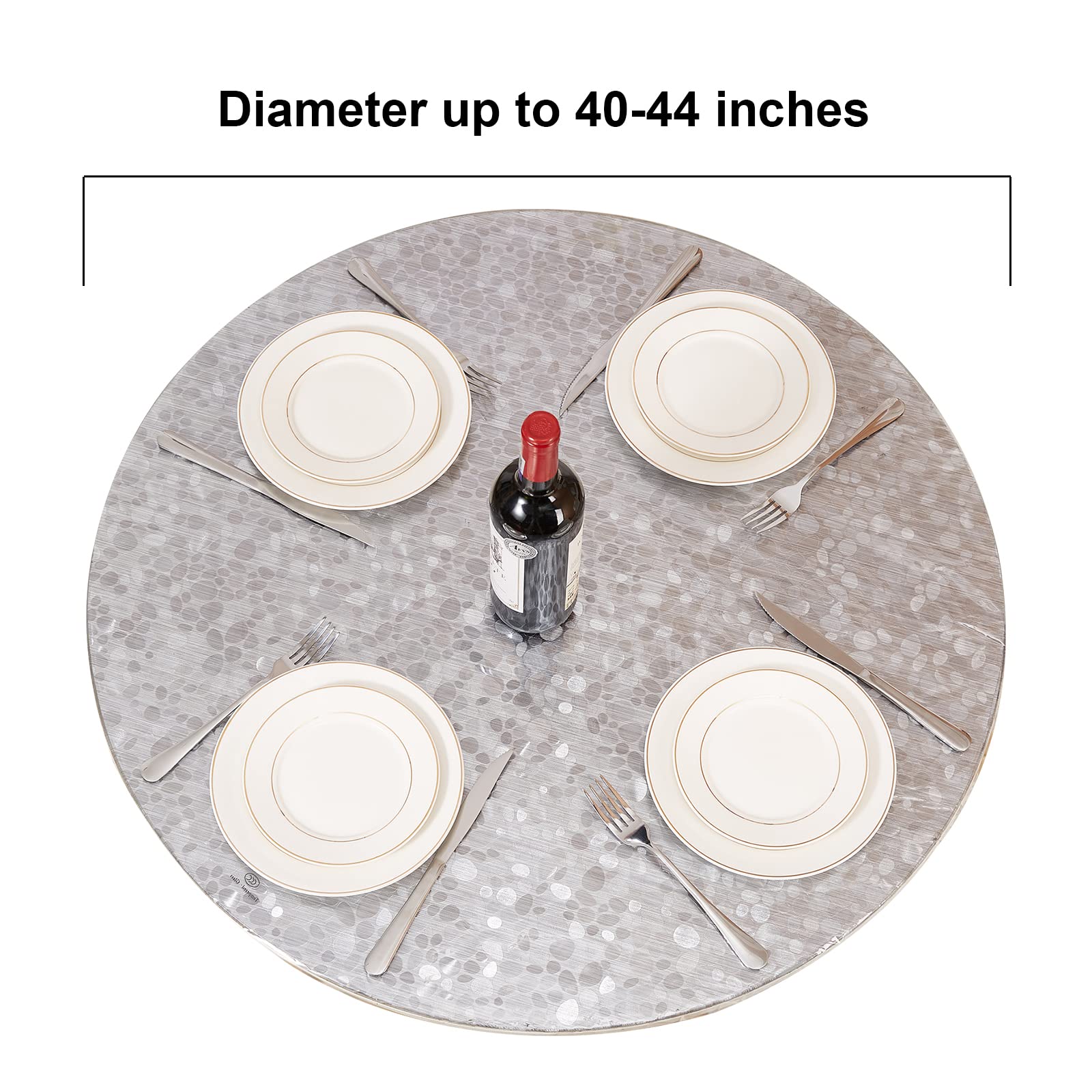 Clear Round Fitted Vinyl Tablecloth 40-44 Inches in Diameter, Waterproof Table Cloth with Elastic Edge, Plastic Table Cover Protector for Kitchen Dining, Wedding, Party, Holiday Dinner Indoor Outdoor