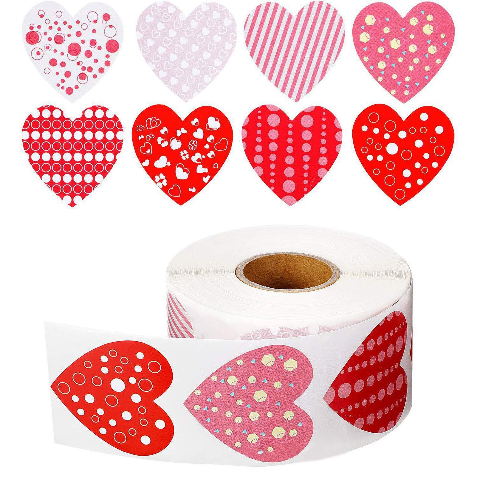 Graywhsky Envelope Sticker 1 Roll 500 Pcs Valentine Day Gift Greeting Card Sealing Sticker Various Patterns Heart Tape 1 Inch Game Sticker (B-d, One Size)