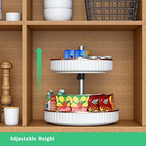 LAWBALA 2 Tier Lazy Susan Organizer,Rotating Spice Rack Organizer for Countertop Table Cabinet,Fruit Basket for Kitchen Counter,Spinning Condiment Rack,Snack Spinner (White)