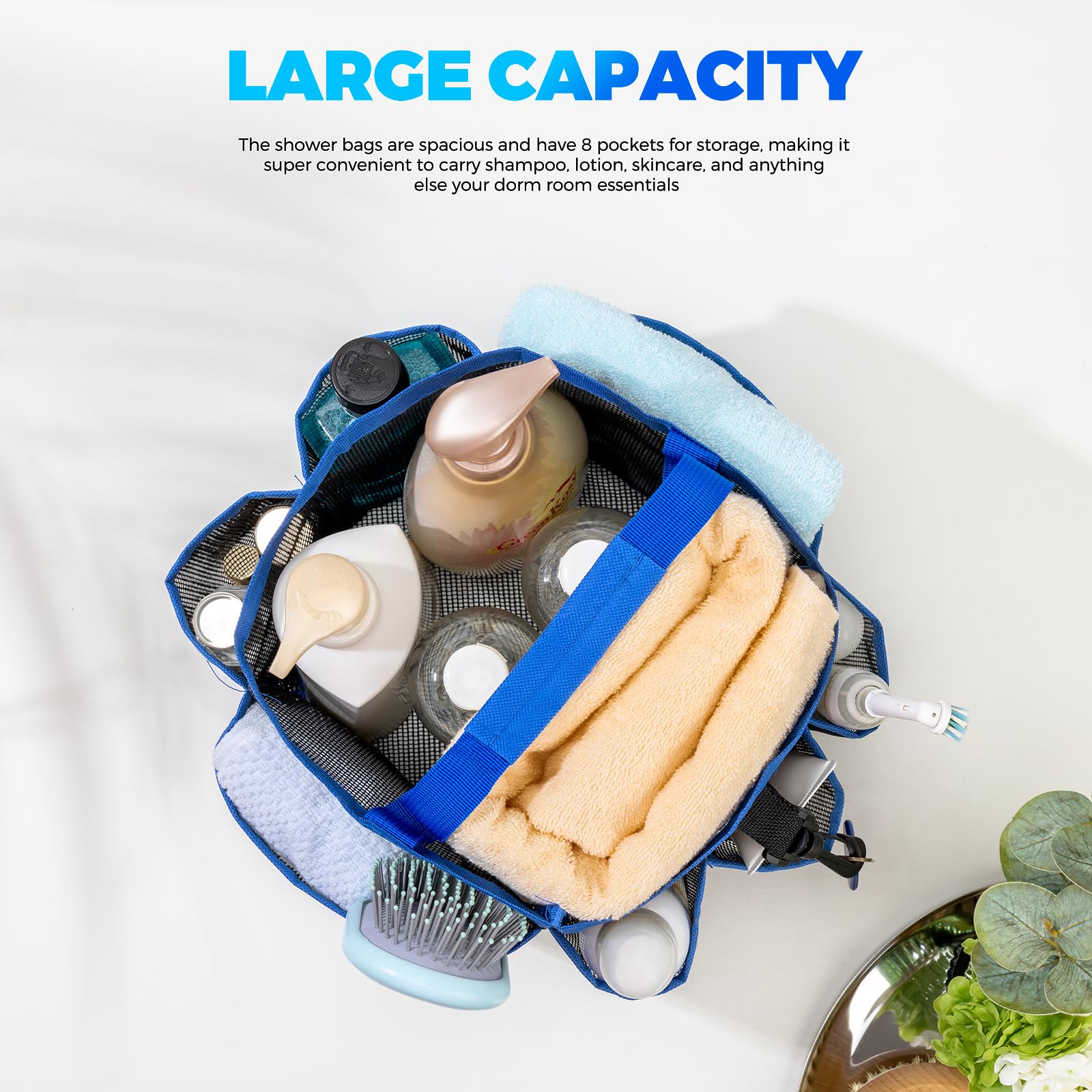 CDDLR Mesh Shower Caddy Portable for College Dorm Room Essentials,Shower Caddy Dorm with 8-Pocket Large Capacity,Quick Dry Shower Caddy Bag for Bathroom, Beach,Gym