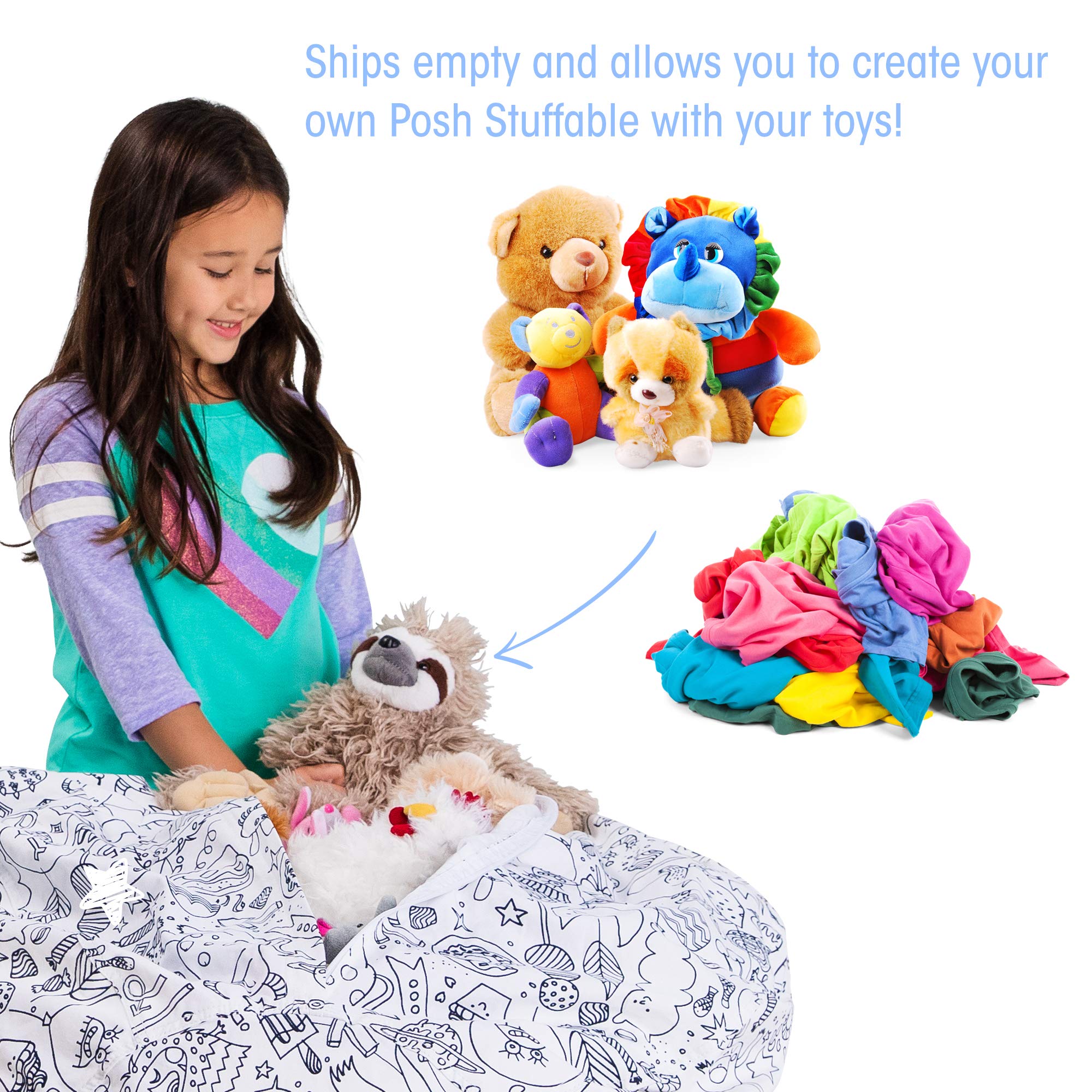 Posh Stuffable Kids Stuffed Animal Storage Bean Bag Chair Cover - Childrens Toy Organizer, Large 38" - Canvas Fun Creatures Coloring Fabric