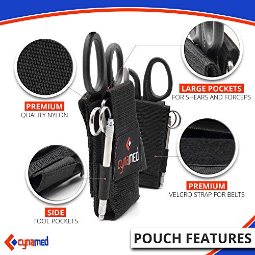Cynamed First Responder Medical Tool Kit - Bandage Scissors, Magnetic Debris Remover, EMT Shears, Hemostat, Tweezers - Adjustable Multi-Pocket Nylon Belt Pouch - Paramedic, Nurse, Emergency Responders