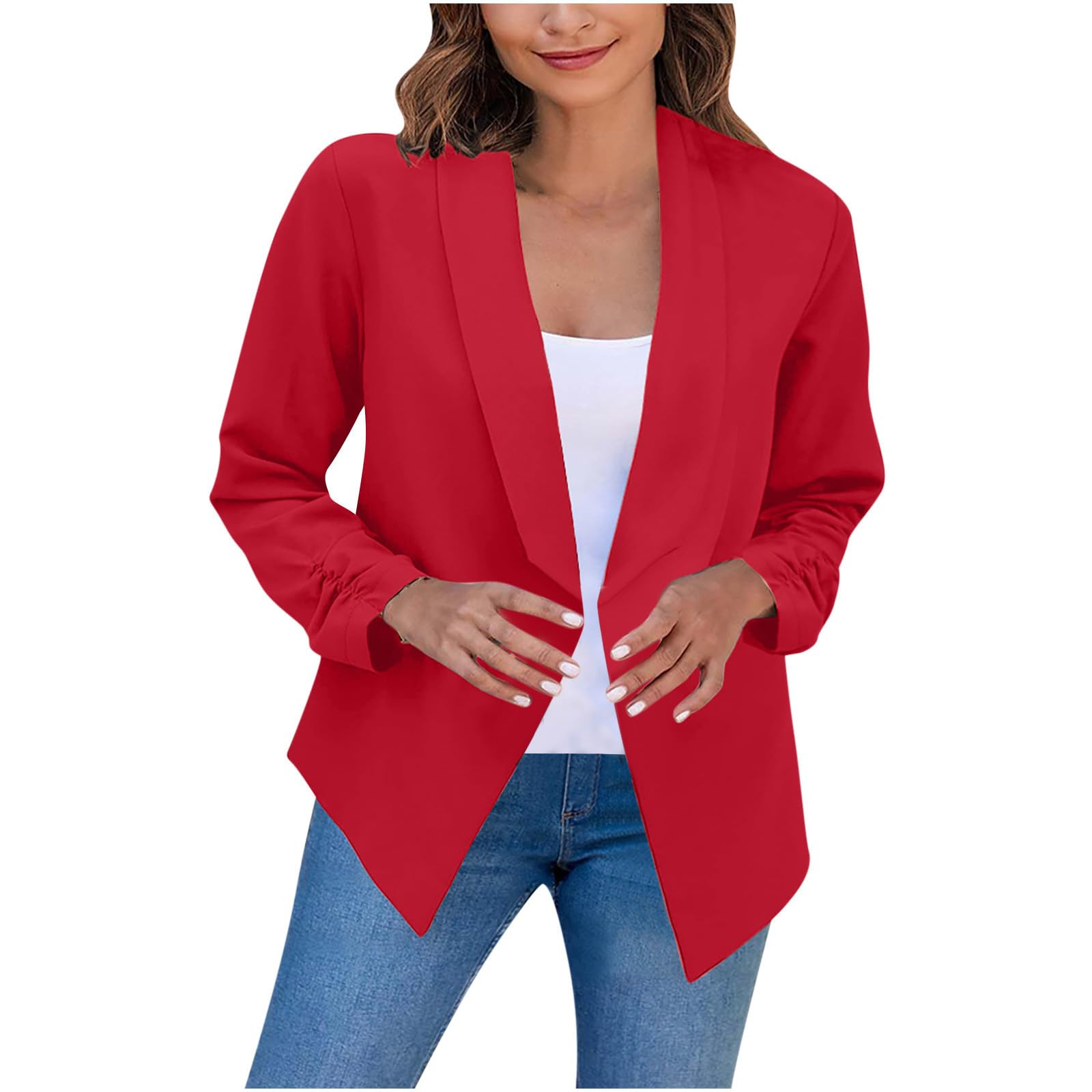 Clearance Cardigans for Women Women Long Sleeve Crop Cardigan 2023 Fall Open Front Sweater Solid Cardigans Red 4XL