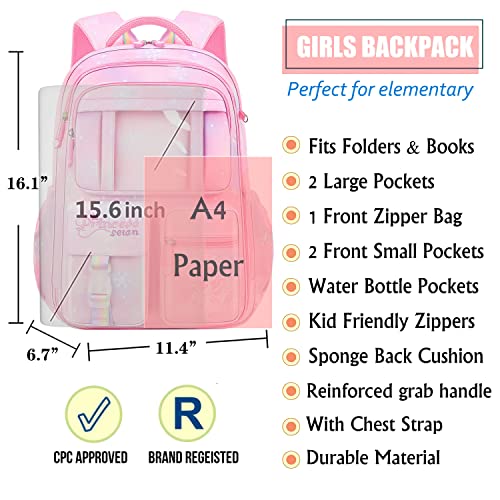 Wraifa Girls Backpack Elementary School Backpacks for Girls Cute Princess Preschool Middle School Bag Kids Bookbag (Only Backpack Pink)