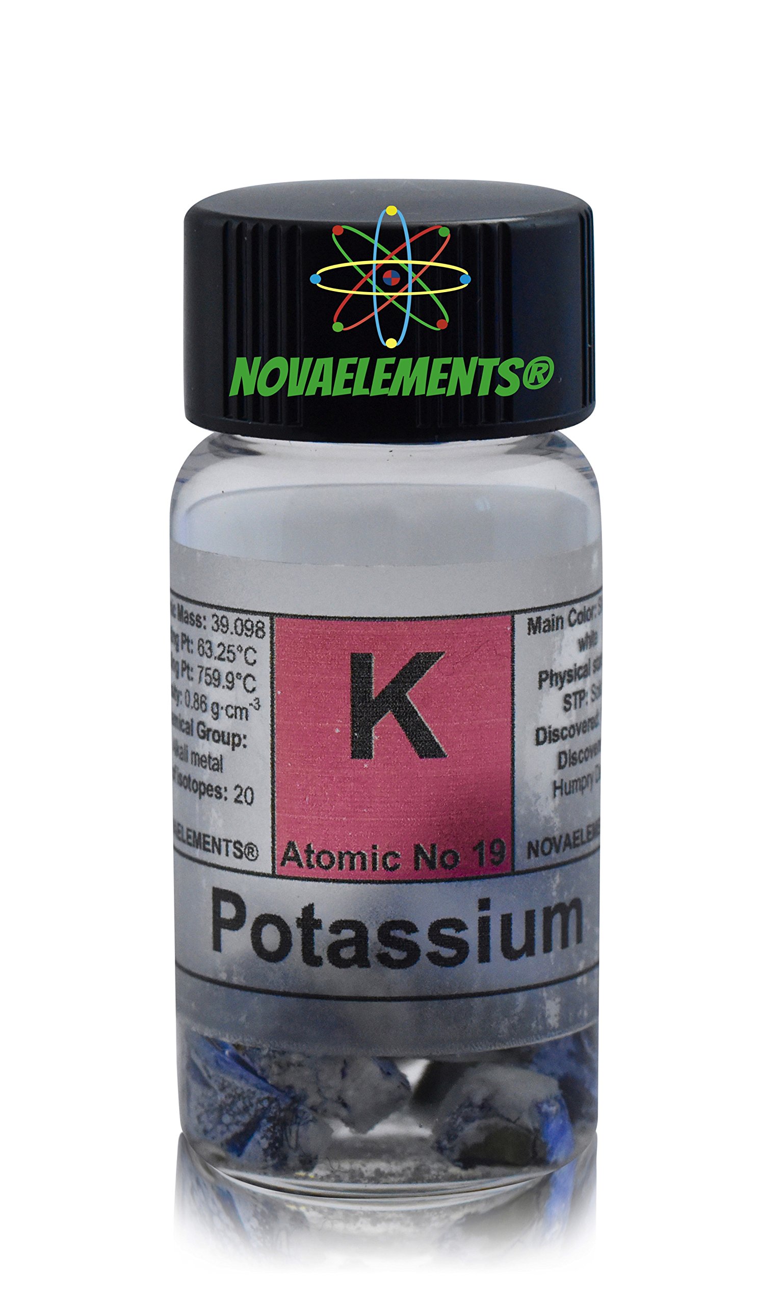 Potassium Metal Element 19 Sample K, Pure 1 gram 99,8% Pieces Under Mineral Oil in Labeled Glass Vial
