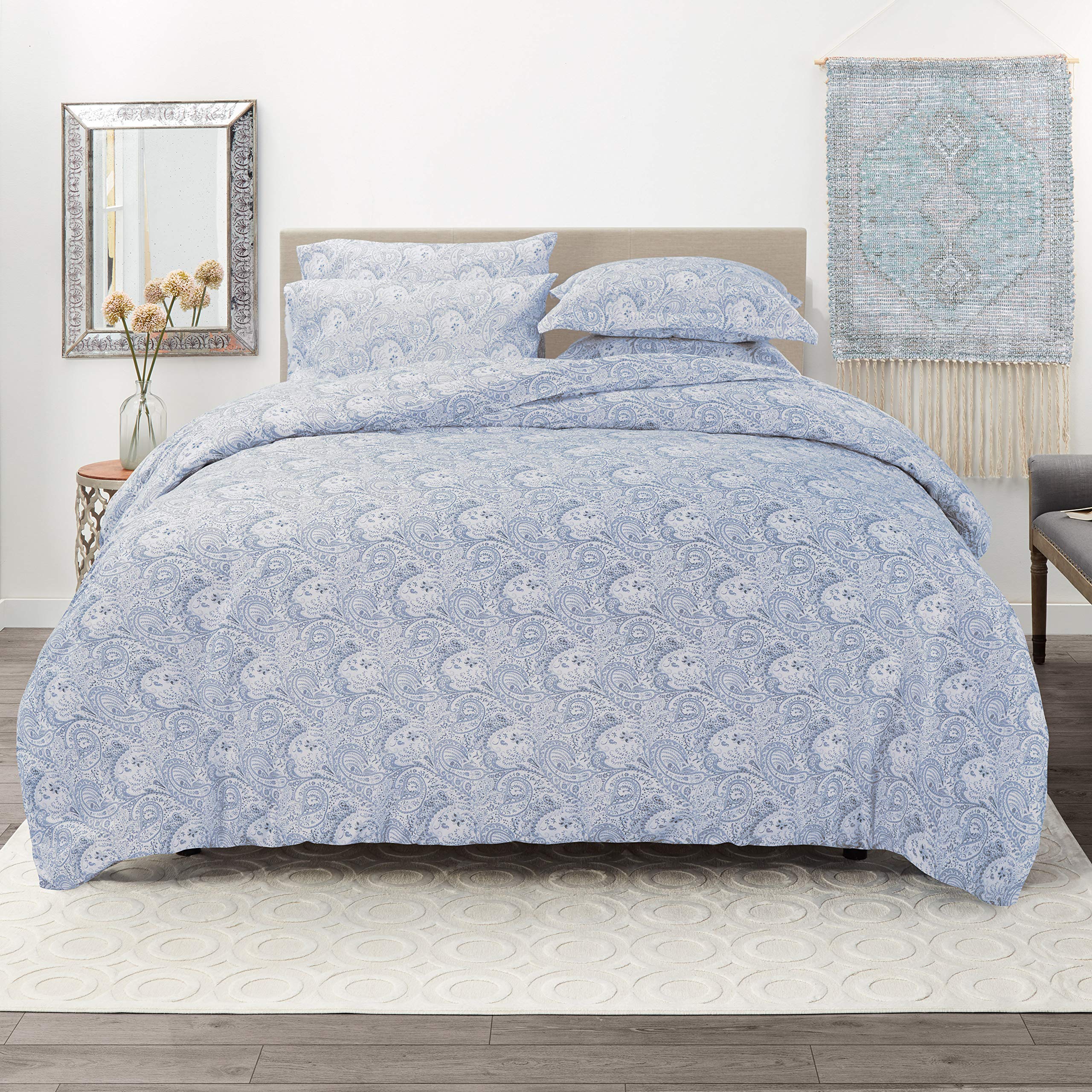 Nestl Duvet Cover 5 Piece Set – Ultra Soft Double Brushed Microfiber Bedding – Paisley Design Comforter Cover, 2 Pillow Shams and 2 Pillowcases - Full/Queen 90†x 90†- Blue