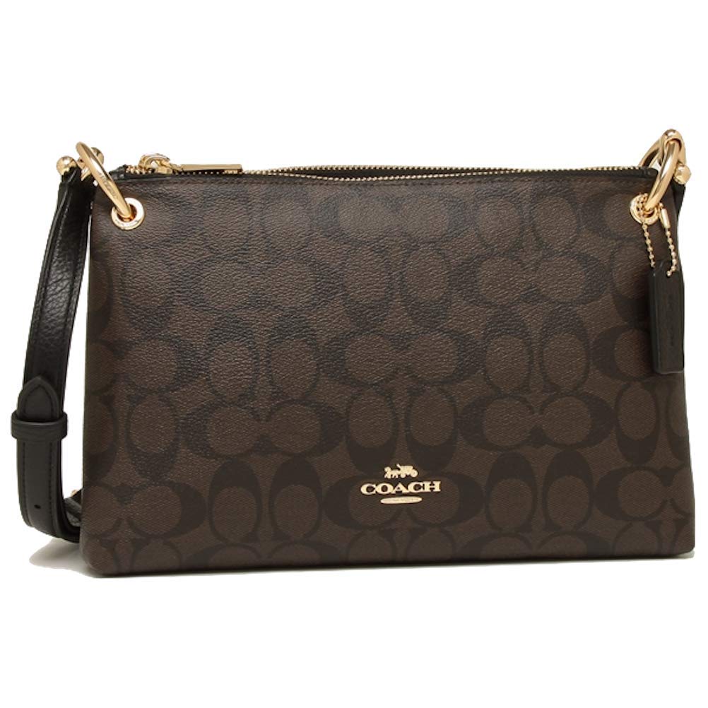 COACH WOMENS MIA CROSSBODY IN SIGNATURE CANVAS F76646 (Brown-Black-Gold), Medium