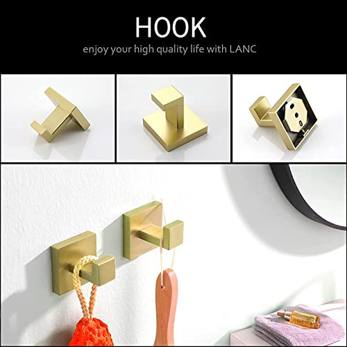 LGSFTBFS 4 Pack Square Towel Hooks for Bathrooms, Gold Towel Hook for Kitchen Bathroom, SUS304 Stainless Steel Coat Hook, Heavy Duty Holder Robe Hooks for Hanging Towels, Coats, sponges, Wall Mount