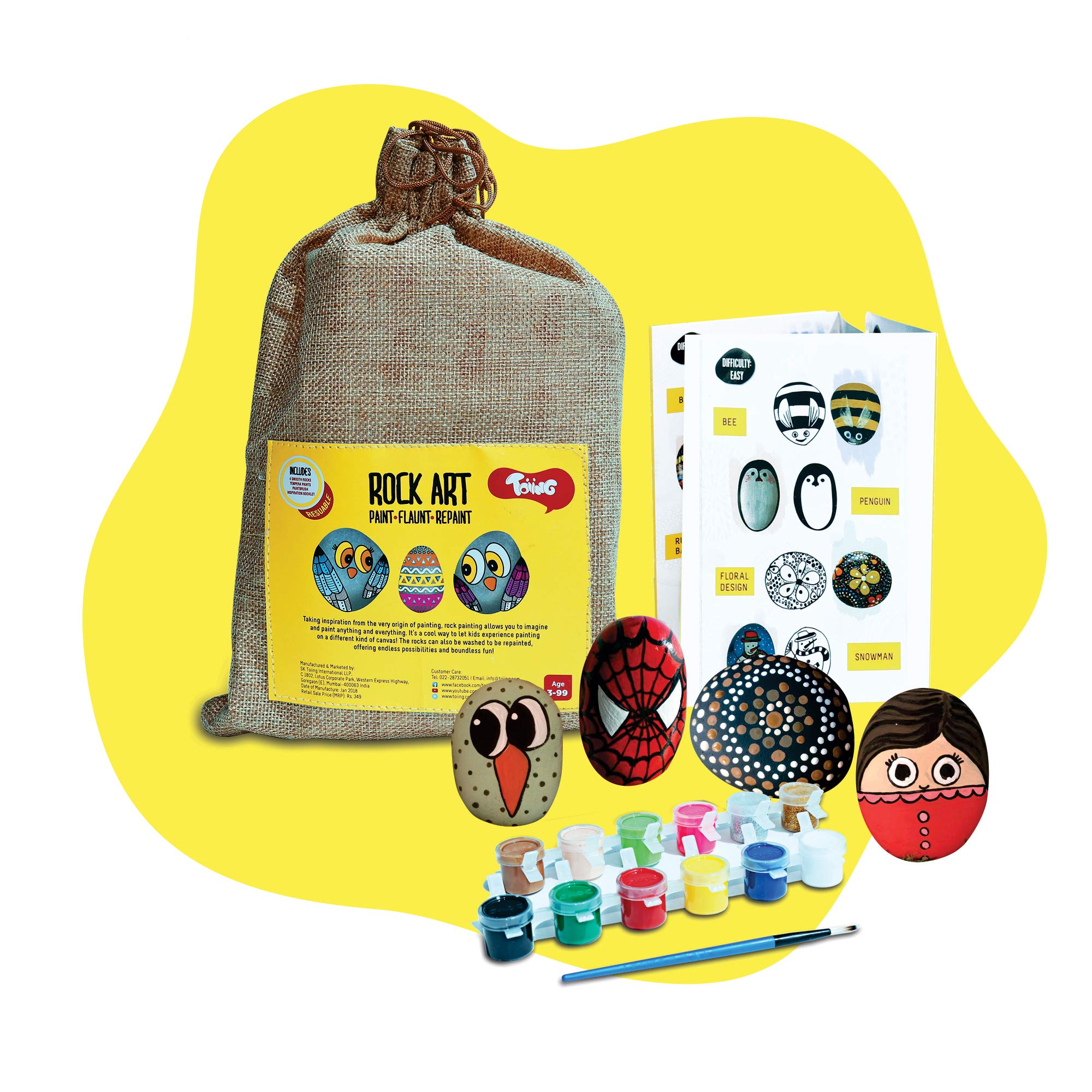 Toiing Rock Art Kit | Creative Reusable Rock Painting Kit for Kids | Indoor Art & Craft Kit with Paints & Paintbrush | Birthday Gift for Kids