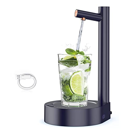 Desktop Water Bottle Dispenser, Water Pump for 5 Gallon Bottle, Bedside Water Dispenser, Portable Type-C Charging for Home Office (Gold Blue)