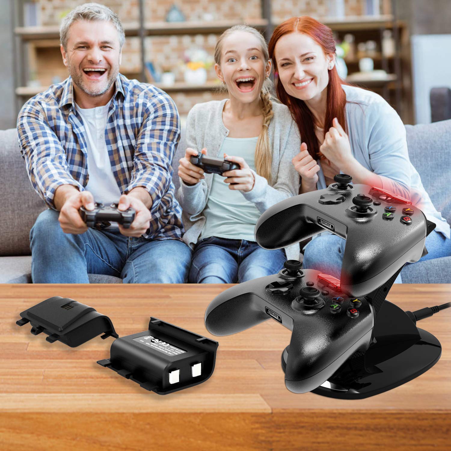 Controller Charging Station for Xbox One, Docking Charger Stand with 2 x 1200 mAH Rechargeable Battery for Xbox One/Xbox One S/Xbox One X Controllers(Not for Xbox Series X/S Controller)