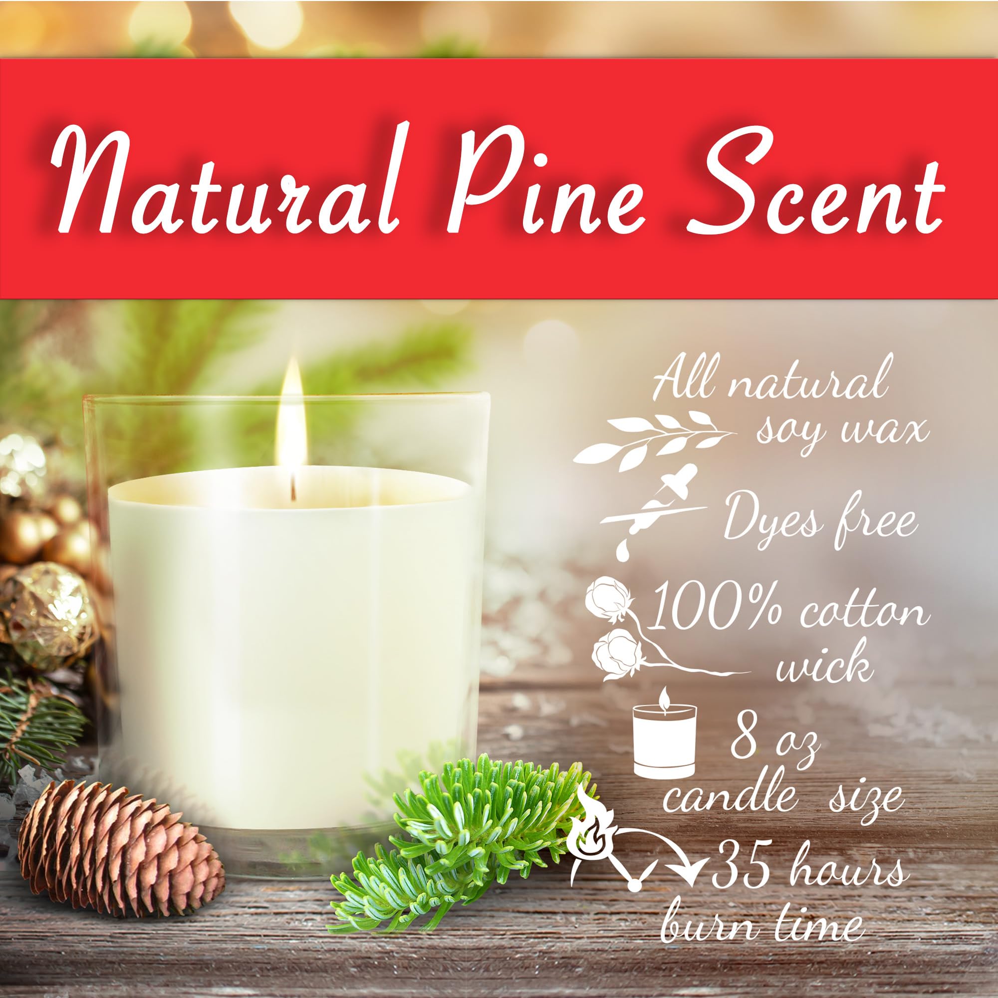 Christmas Pine Scented Soy Candle (8 ounce) – 100% Natural Soy Wax Candle with Christmas Tree Pine Scent, Great Office Gift for Women by Candleology