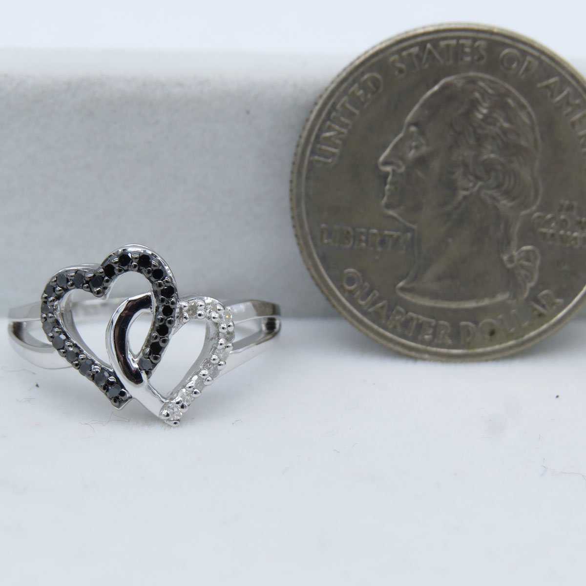 Dazzlingrock Collection 0.25 Carat (Cttw) Round Black Diamond & White Diamond Split Shank Entwined Double Heart Promise Ring for Women in 925 Sterling Silver Size 7