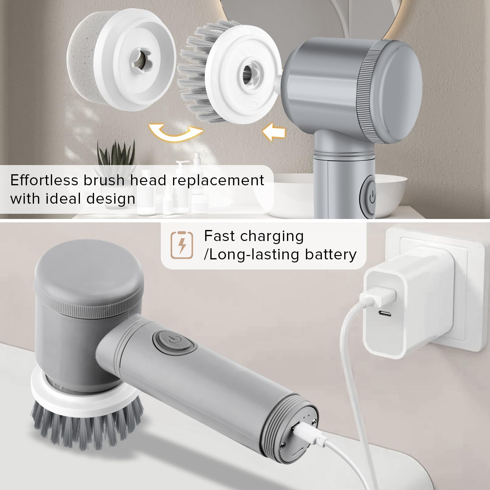 LEKISHE Electric Cleanning Brush 2024 Electric Scrubber for Bathroom with 6 Replaceable Heads,Handheld Spin Scrubber,Effortlessly for Showers, Floors, Grout