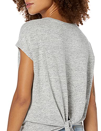 Daily Ritual Women's Cozy Knit Dolman Short-Sleeve Tie-Back Shirt, Heather Grey, X-Large
