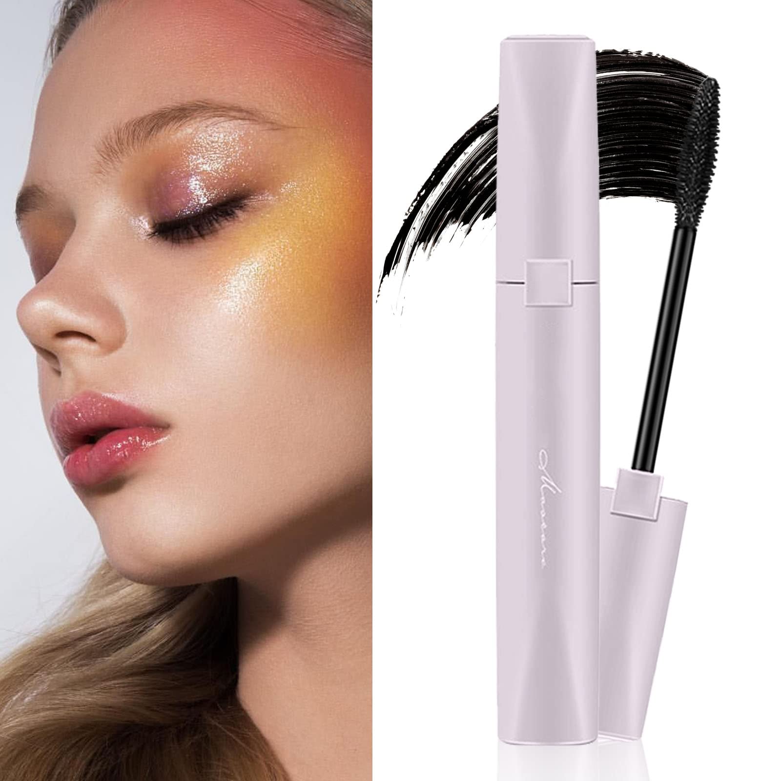 Daily Use Of Cosmetics For Women Long Black Natural Mascara Curly Mascara No Clumps Do Not Easy Removal Makeup Long Lasting Mascara Long Curl Lattice Eyelash Growth(Black-A)